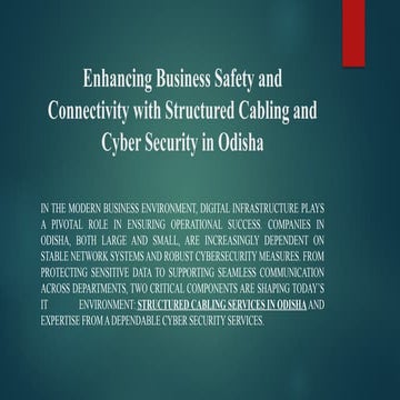 Enhancing Business Safety and Connectivity with Structured Cabling and Cyber Security in Odisha ...