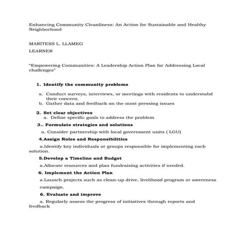 Enhancing Community Cleanliness : An action plan for a sustainable and ...