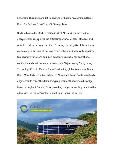 Enhancing Safety Center Enamel's Aluminum Dome Roofs for Canada Crude ...