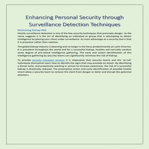 Enhancing Personal Security Through Surveillance Detection Techniques Pdf