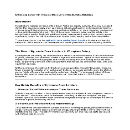 Enhancing Safety with Hydraulic Dock Leveler Saudi Arabia Solutions.docx