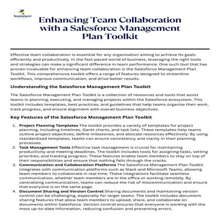 Enhancing Team Collaboration with a Salesforce Management Plan Toolkit | PDF