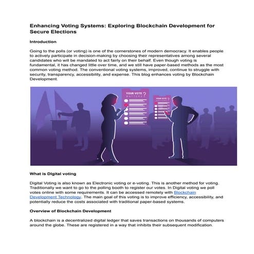 Enhancing Voting Systems Exploring Blockchain Development For Secure