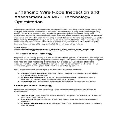 Enhancing Wire Rope Inspection and Assessment via MRT Technology ...