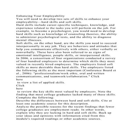 Enhancing Your EmployabilityYou will need to develop two sets of s.docx