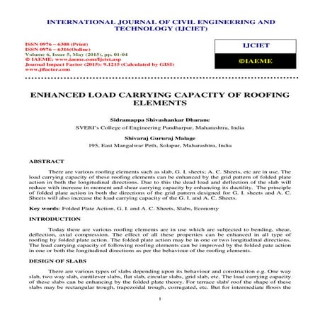 ENHANCED LOAD CARRYING CAPACITY OF ROOFING ELEMENTS | PDF