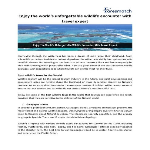 Enjoy the world's unforgettable wildlife encounter with travel expert ...