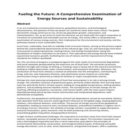 Fueling the Future: A Comprehensive Examination of Energy Sources and ...