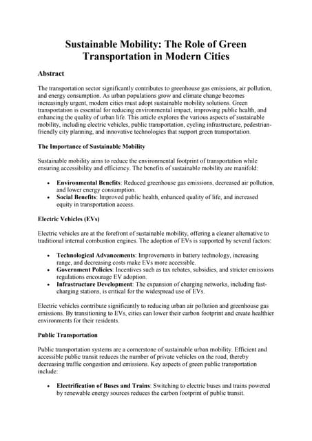 sustainable Transportation Presentation.pptx | Green Vehicles | Auto Type