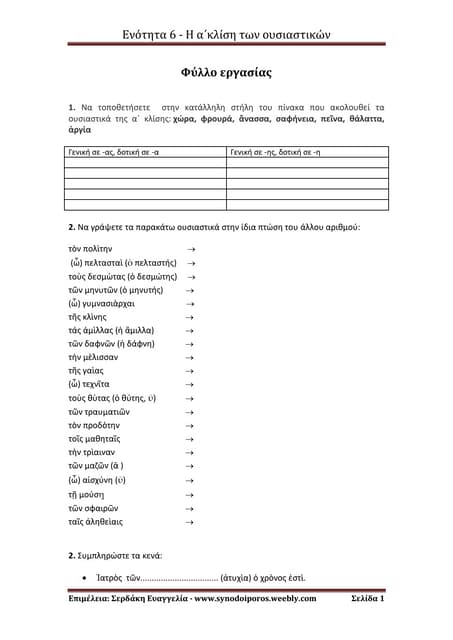 ασκησεις στα συμφωνοληκτα ουσιαστικα γ κλισης