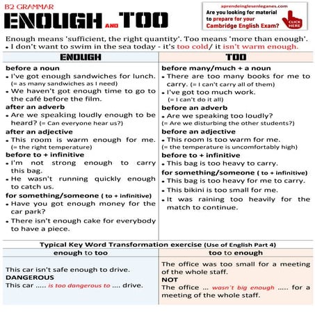 Enough and Too (B2 Grammar) | PDF