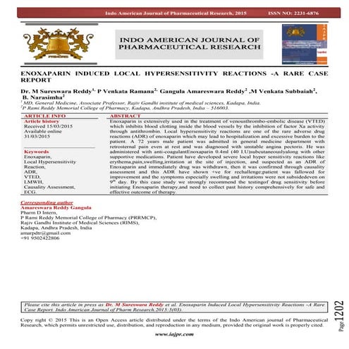 Enoxaparin induced local hypersensitivity reactions a rare case report ...
