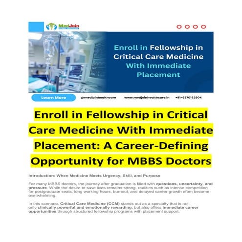 Enroll in Fellowship in Critical Care Medicine With Immediate Placement ...