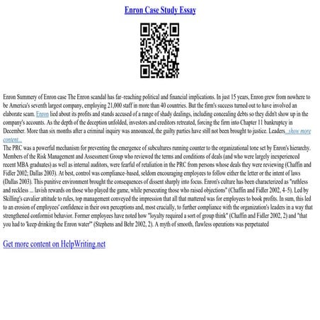 Enron Case Study Essay | PDF