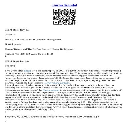 Enron Scandal Essay | PDF | Bankruptcy | Business Banking & Finance