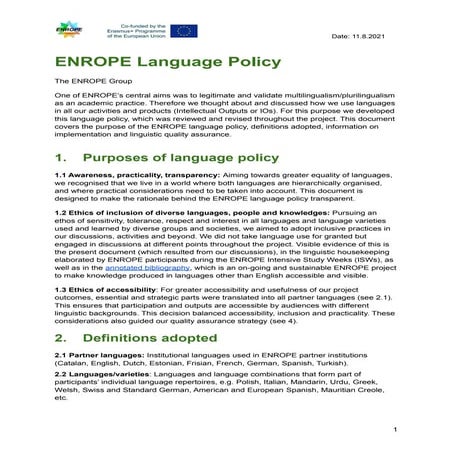 Enrope language policy, linguistic housekeeping, definitions and ...