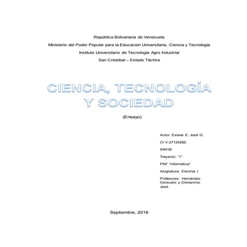 Ensayo ciencia, tecnología y sociedad | DOCX