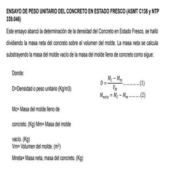 Ensayo de peso unitario del concreto en estado fresco | PPTX