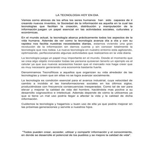 La sociedad tecnológica actual y del futuro | DOCX
