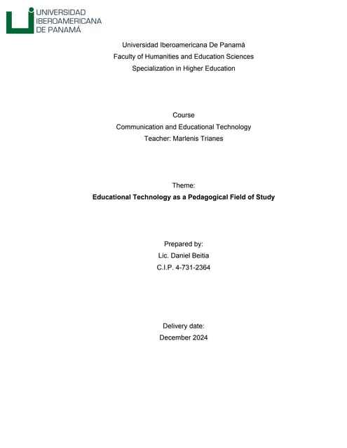 Topic: Educational Technology as a Field of Pedagogical Study | PDF