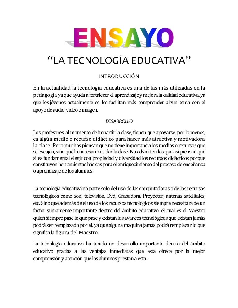 Ensayo la tecnología educativa