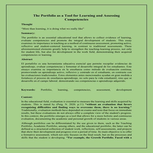 ENSAYO The Portfolio as a Tool for Learning and Assessing Competencies.pdf