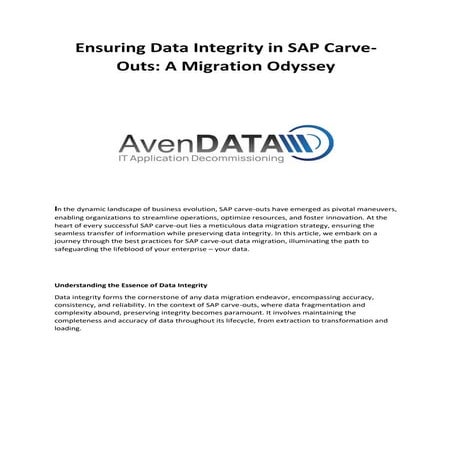Ensuring Data Integrity In Sap Carve Outs A Migration Odysseypdf