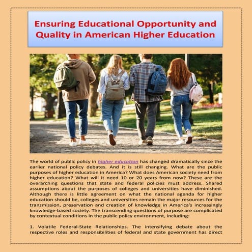 Ensuring Educational Opportunity and Quality in American Higher Education | PDF
