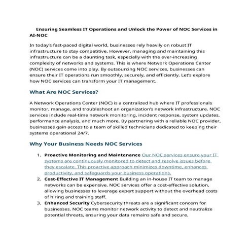 Ensuring Seamless IT Operations and Unlock the Power of NOC Services in ...