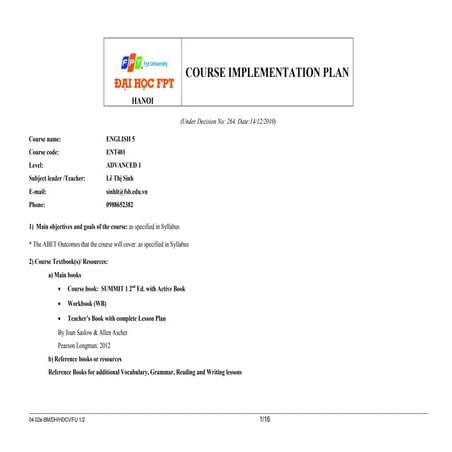 Ent401 course implementation | DOC