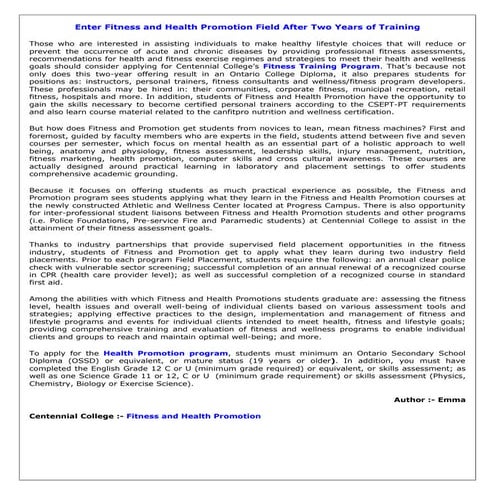 Enter Fitness and Health Promotion Field After Two Years of Training ...