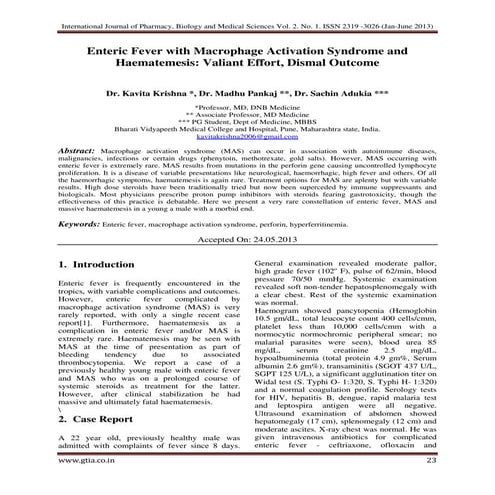 Enteric fever with macrophage activation syndrome and haematemesis valiant effort, dismal ...