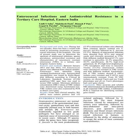 Enterococcal infectionsresistance and antimicrobial in a tertiary care ...