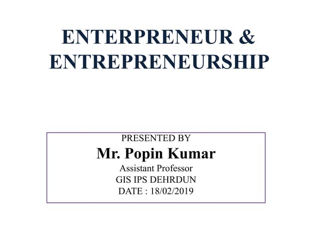 Entrepreneurship (Introduction to Entrepreneurship) | PPTX
