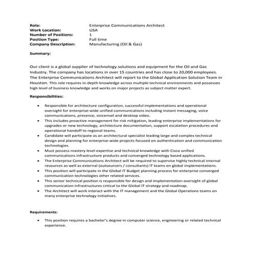 Enterprise communications architect | PDF