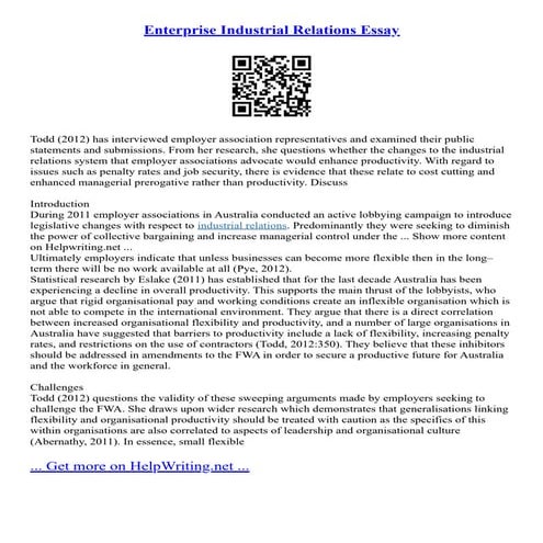 Enterprise Industrial Relations Essay | PDF
