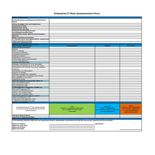 Enterprise Information Technology Risk Assessment Form | PDF