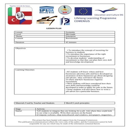 Enterprise lesson plan Turkey | DOCX
