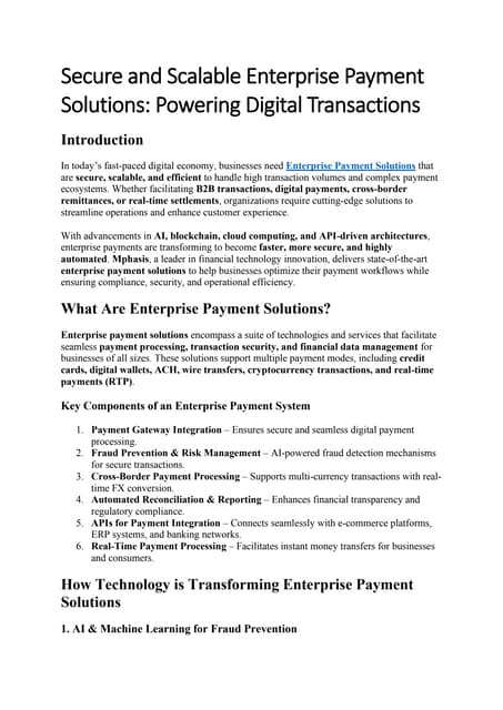 Transforming Transactions: The Power of Digital Payment Solutions | DOCX