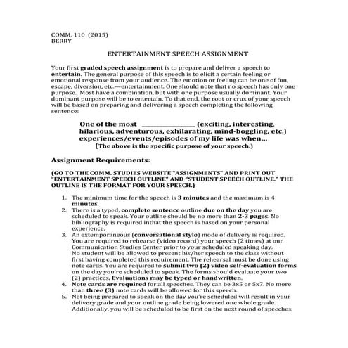 Entertainment speech assignment | PDF