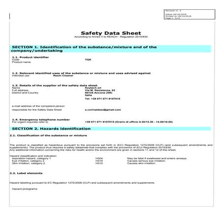 MSDS TGK RESIN CLEANER | PDF | Lung and Respiratory Health | Diseases ...