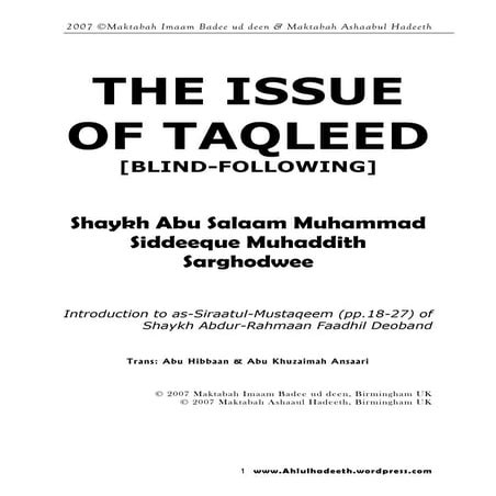 En the issue_of_taqleed_sarghodwee | PDF | Islam | Religion & Spirituality