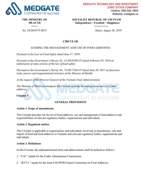 Circular 43/2014/TT-BYT: REGULATING THE MANAGEMENT OF FUNCTIONAL FOODS | PDF | Nutrition ...