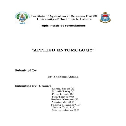 Pesticide formulations Entomology | DOCX