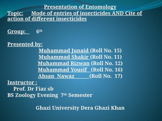 CLASSIFICATION OF INSECTICIDES AND THEIR MODE OF ACTION | PPTX ...