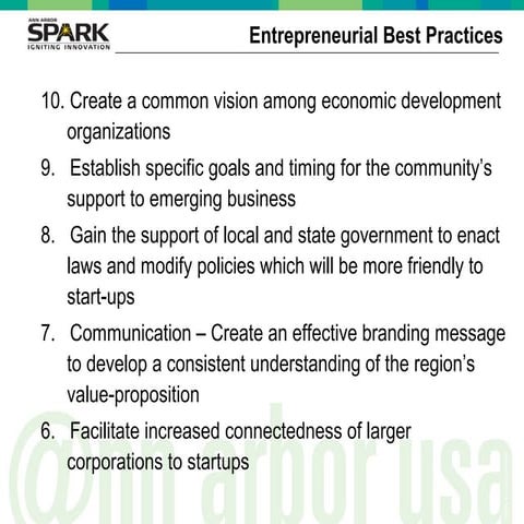 Entrepreneur Best Practices Ann Arbor SPARK 112410 | PPT