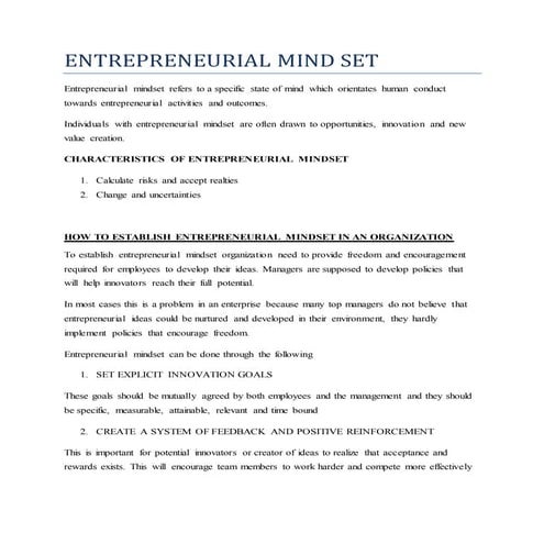 Entrepreneurial mind set | DOCX