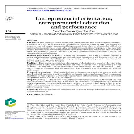 Entrepreneurial orientation, entrepreneurial education and performance | PDF