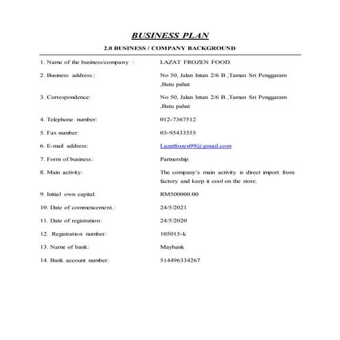 Entrepreneurship (Business Plan) | DOCX