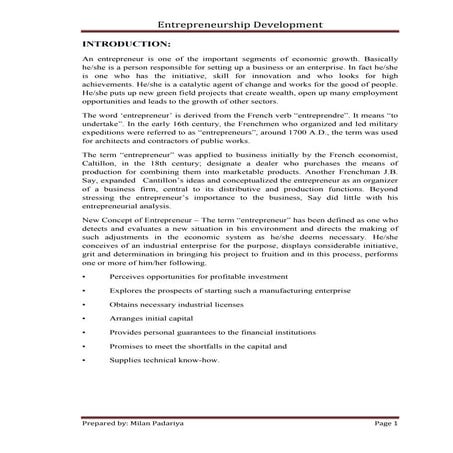 Entrepreneurship development assignment | PDF